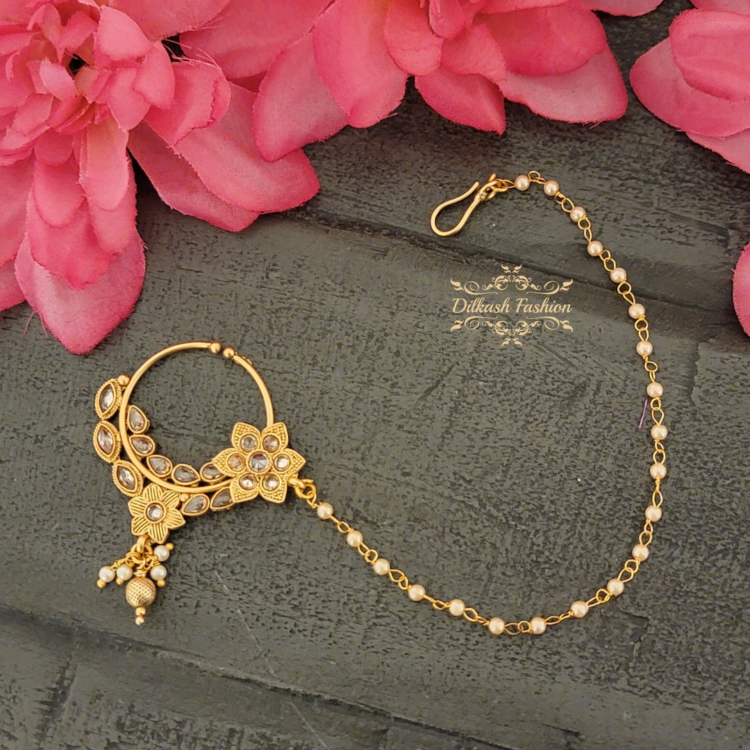 Pakistani Indian Punjabi Gold Polki Nath Nose Ring Nathni Dilkash ...