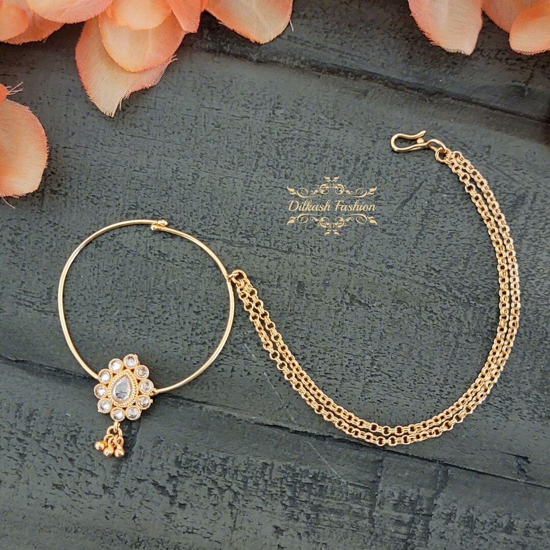 Pakistani Indian Punjabi Rose Gold Polki Nath Nose Ring Nathni Dilkash ...