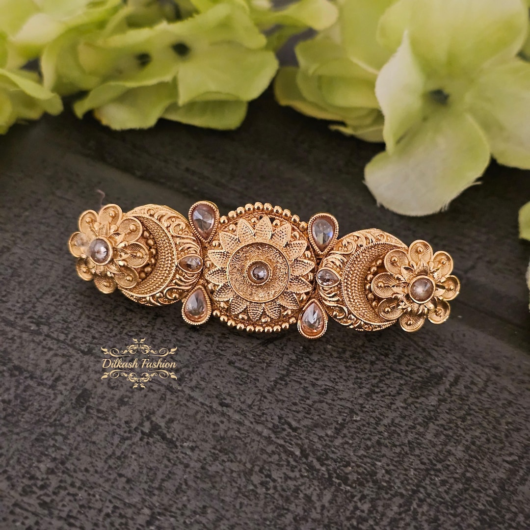 Pakistani Indian Gold Polki Hair Clip Spring Dilkash Fashion Jewelry ...