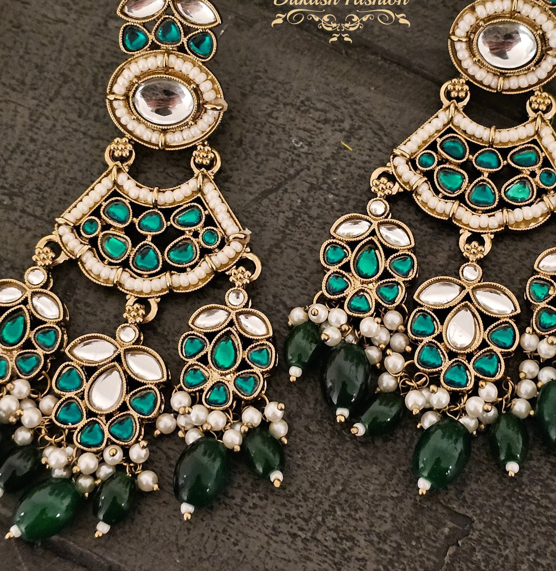 Pakistani Indian Punjabi Gold Kundan Green Earrings Dilkash Fashion ...