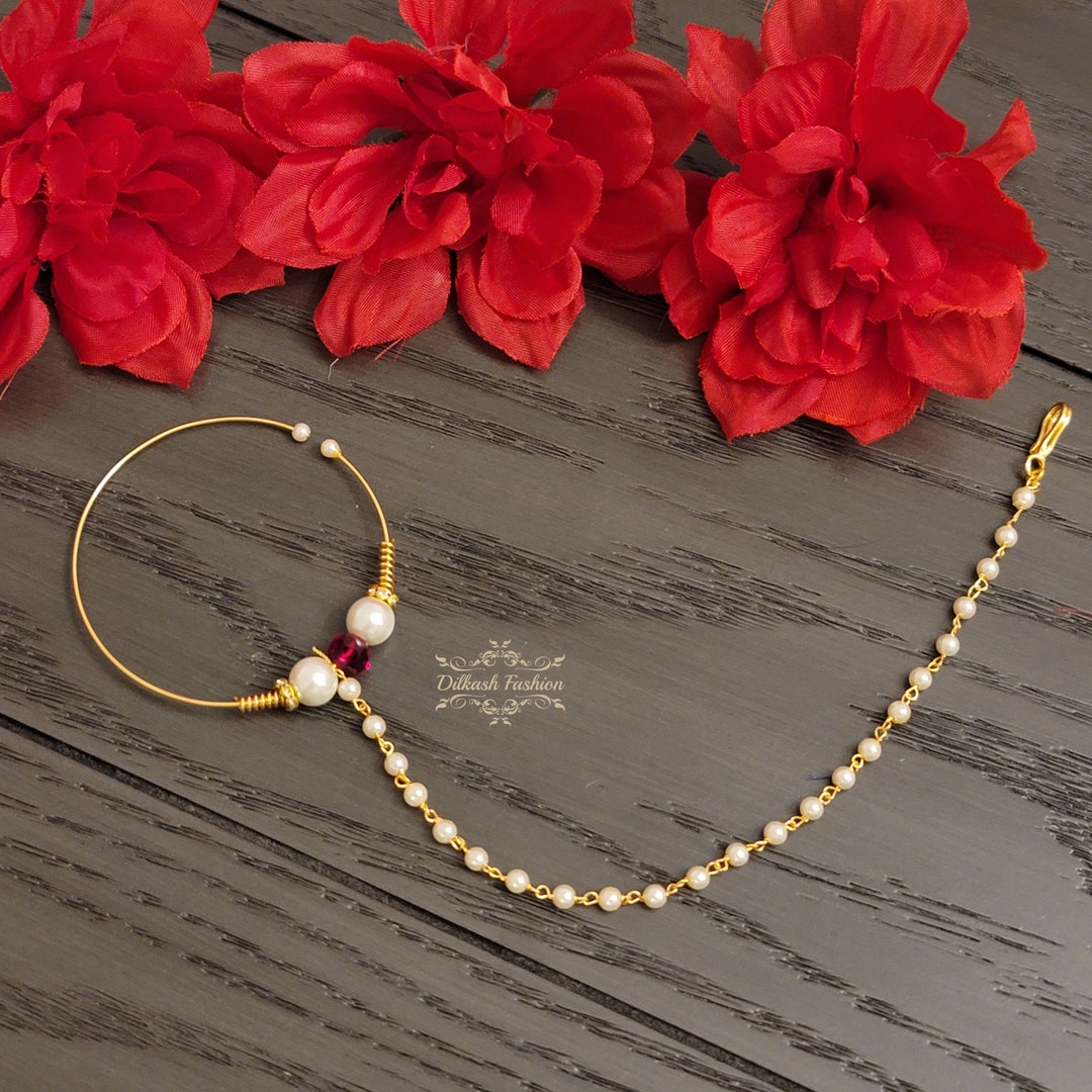 Pakistani Indian Punjabi Gold Red Nath Nose Ring Nathni Dilkash Fashion ...