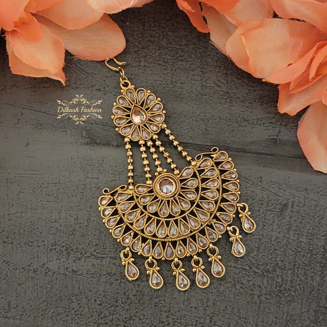 Pakistani Indian Punjabi Beautiful Handcrafted Gold Polki Jhumar Passa ...