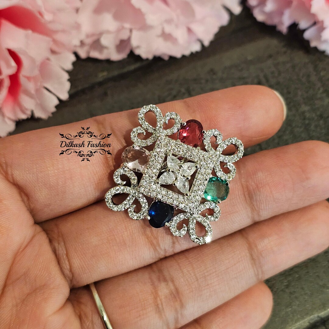 Pakistani Indian Punjabi Bollywood Silver Multi American Diamond AD ...