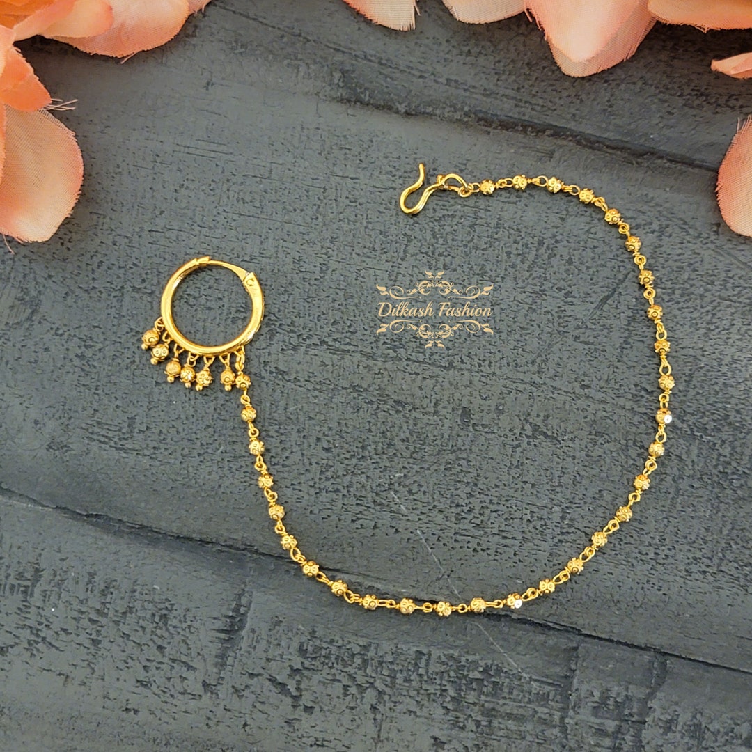 Pakistani Indian Punjabi Gold Beaded Nath Pierced Nose Ring Nathni