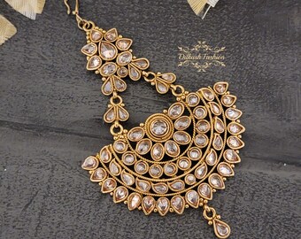 Pakistani Indian Punjabi Beautiful Hot Pink Gold Kundan Jhumar Passa ...