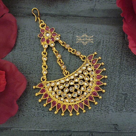 Pakistani Indian Punjabi Beautiful Ruby Red Gold Polki Jhumar - Etsy