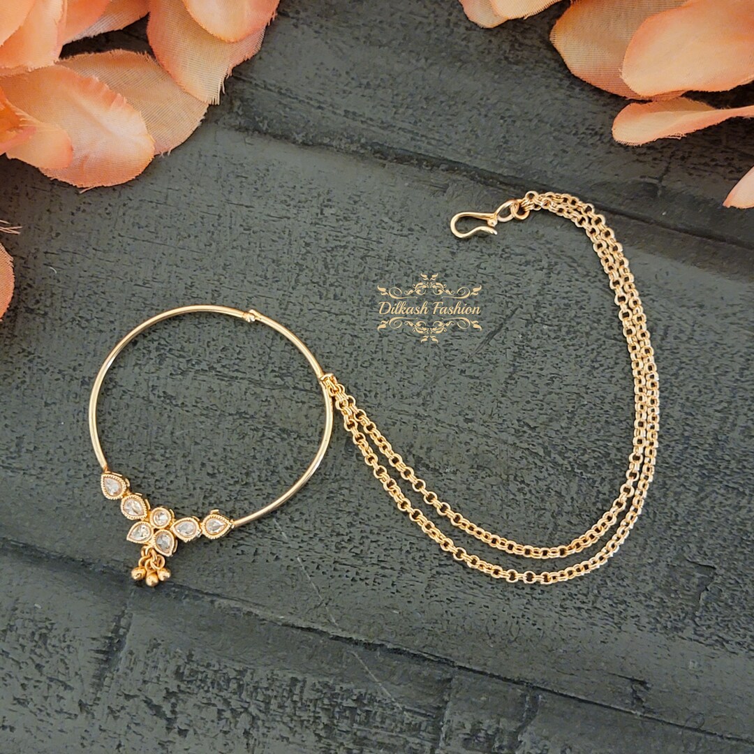 Pakistani Indian Punjabi Rose Gold Polki Nath Nose Ring Nathni Dilkash ...