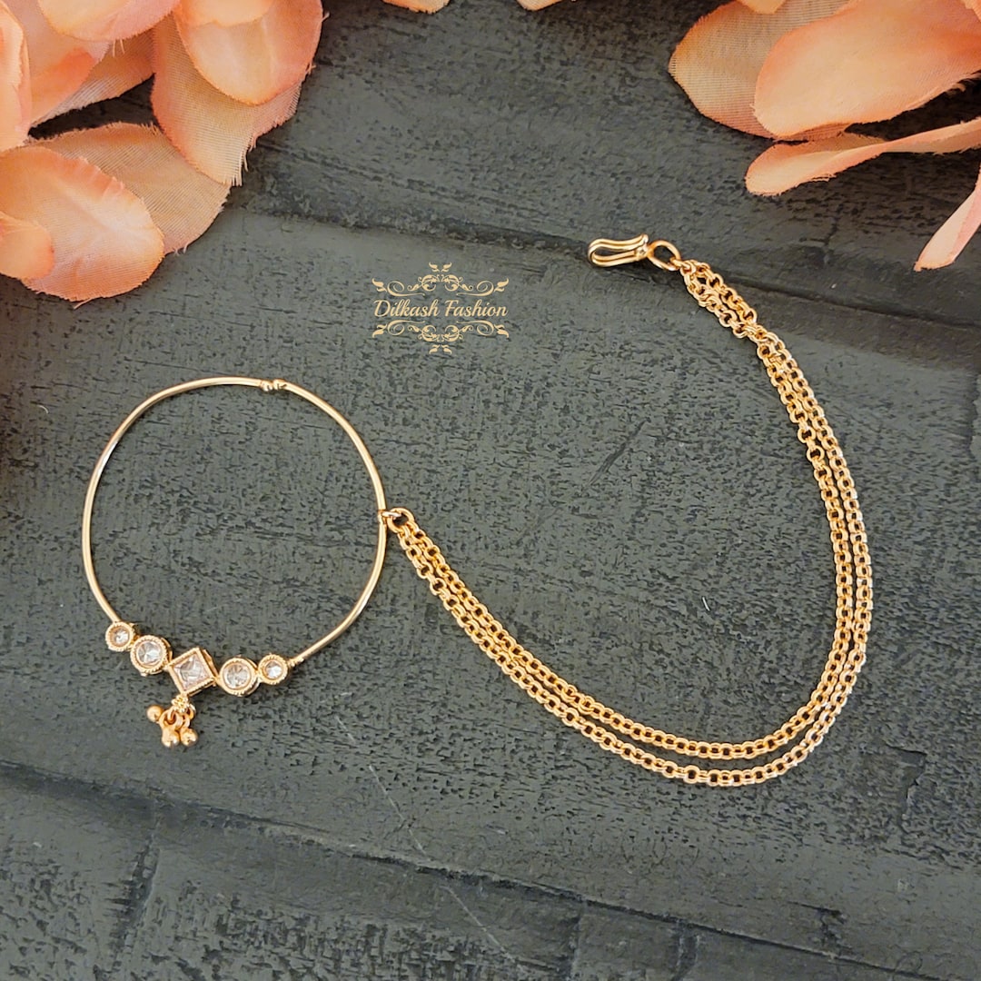 Pakistani Indian Punjabi Rose Gold Polki Nath Nose Ring Nathni Dilkash ...