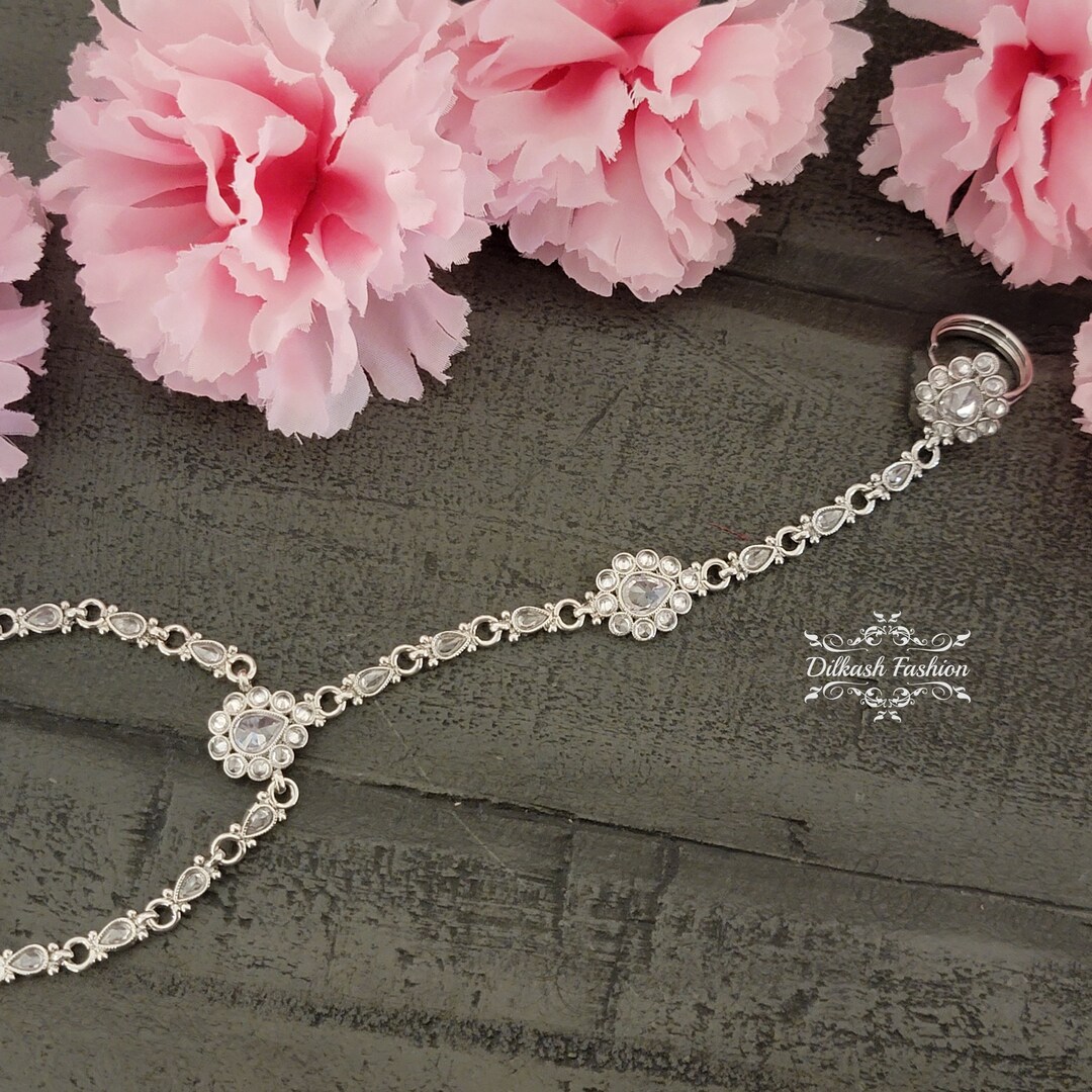 Pakistani Indian Punjabi Handcrafted Silver Polki Adjustable Hand ...