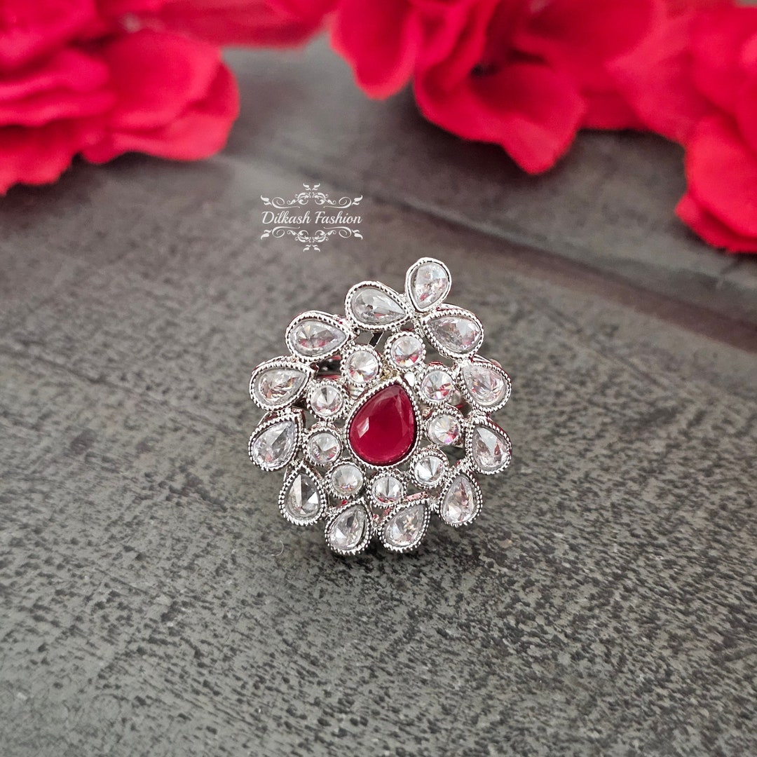 Pakistani Indian Punjabi Beautiful Handcrafted Silver Ruby Red Polki ...