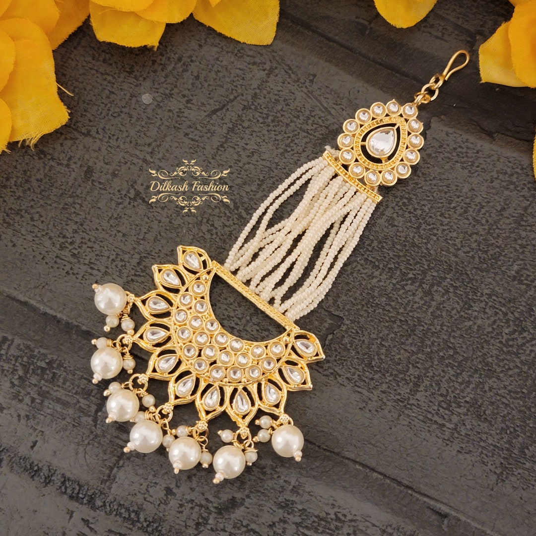 Pakistani Indian Punjabi Beautiful Handcrafted Gold Kundan Jhumar Passa ...