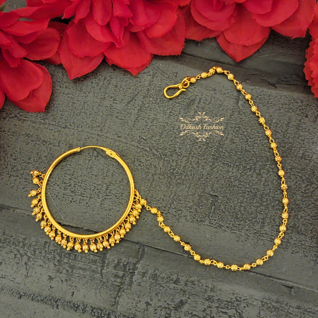 Pakistani Indian Punjabi Gold Beaded Nath Pierced Nose Ring Nathni ...