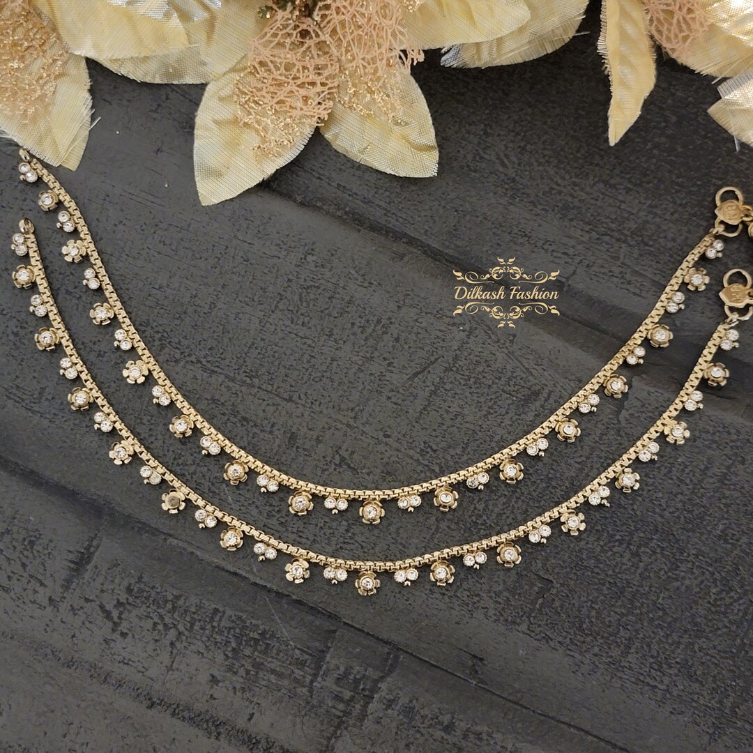 Pakistani Indian Punjabi Gold White Stone Anklet Payal Pair Dilkash ...