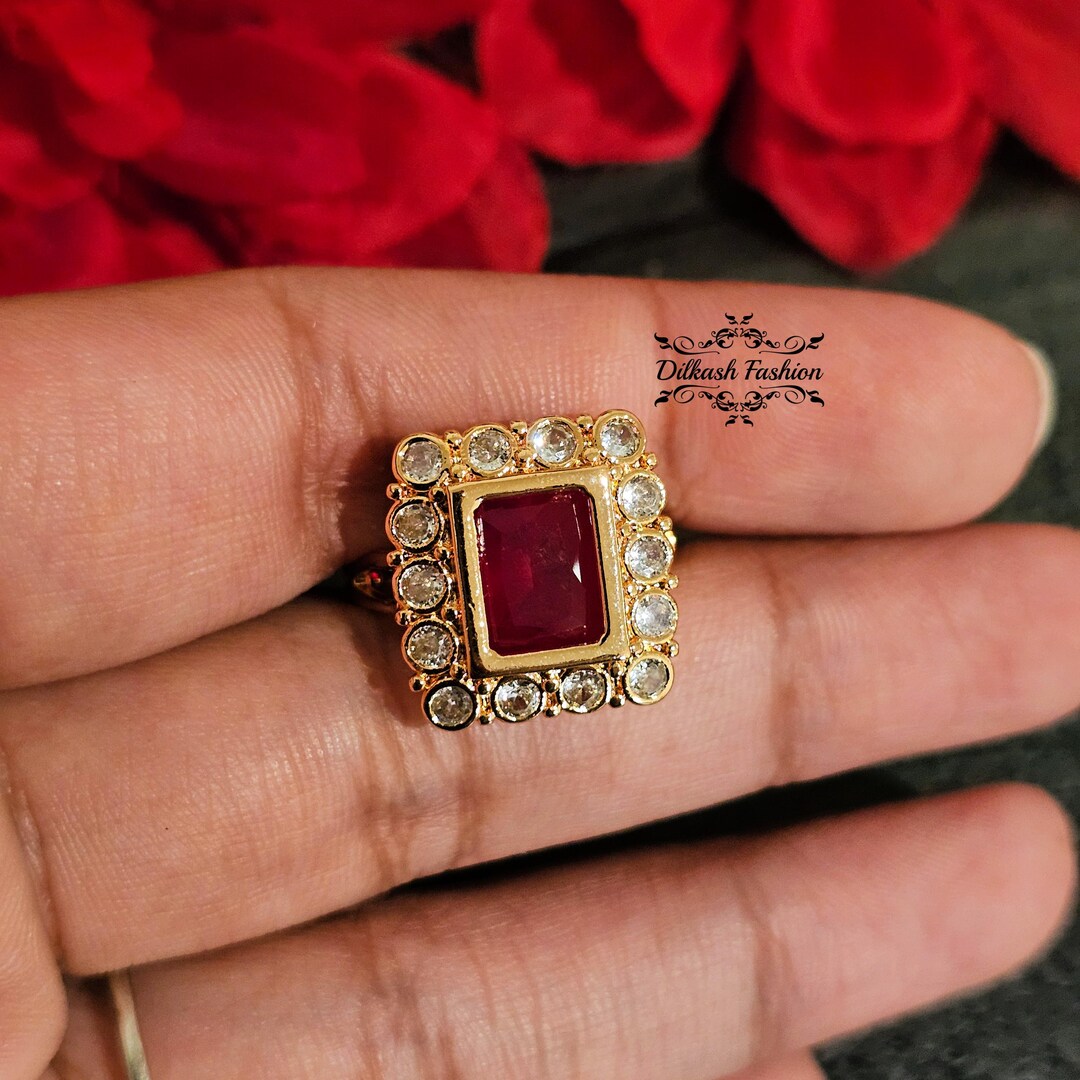 Pakistani Indian Punjabi Gold Ruby Red Polki AD Cubic Zirconia ...