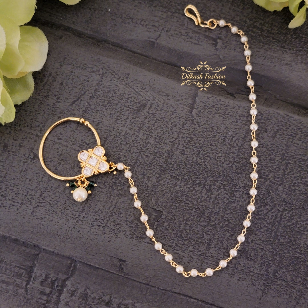 Pakistani Indian Punjabi Gold Green Kundan Nath Nose Ring Nathni ...