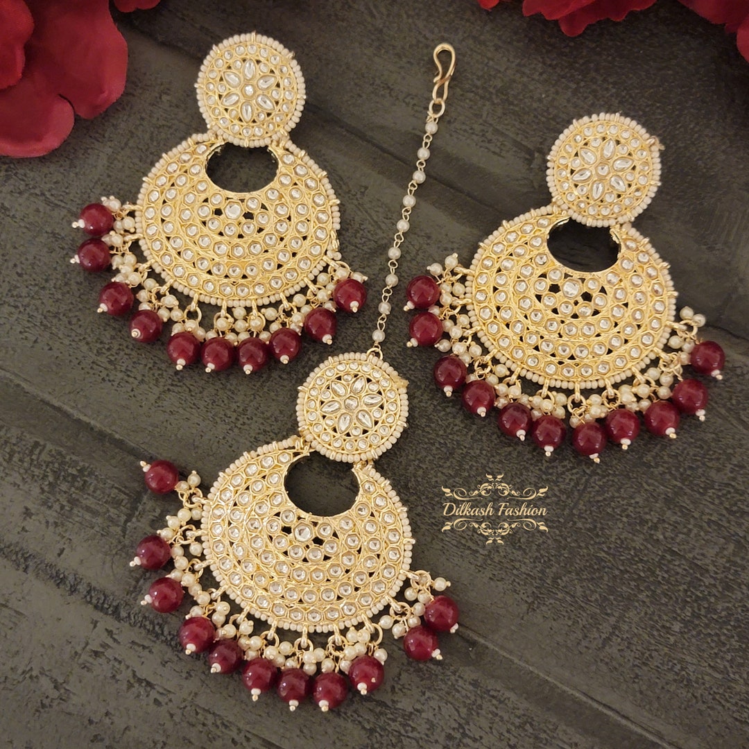 Pakistani Indian Punjabi Champagne Gold Maroon Red Amritsari Kundan ...