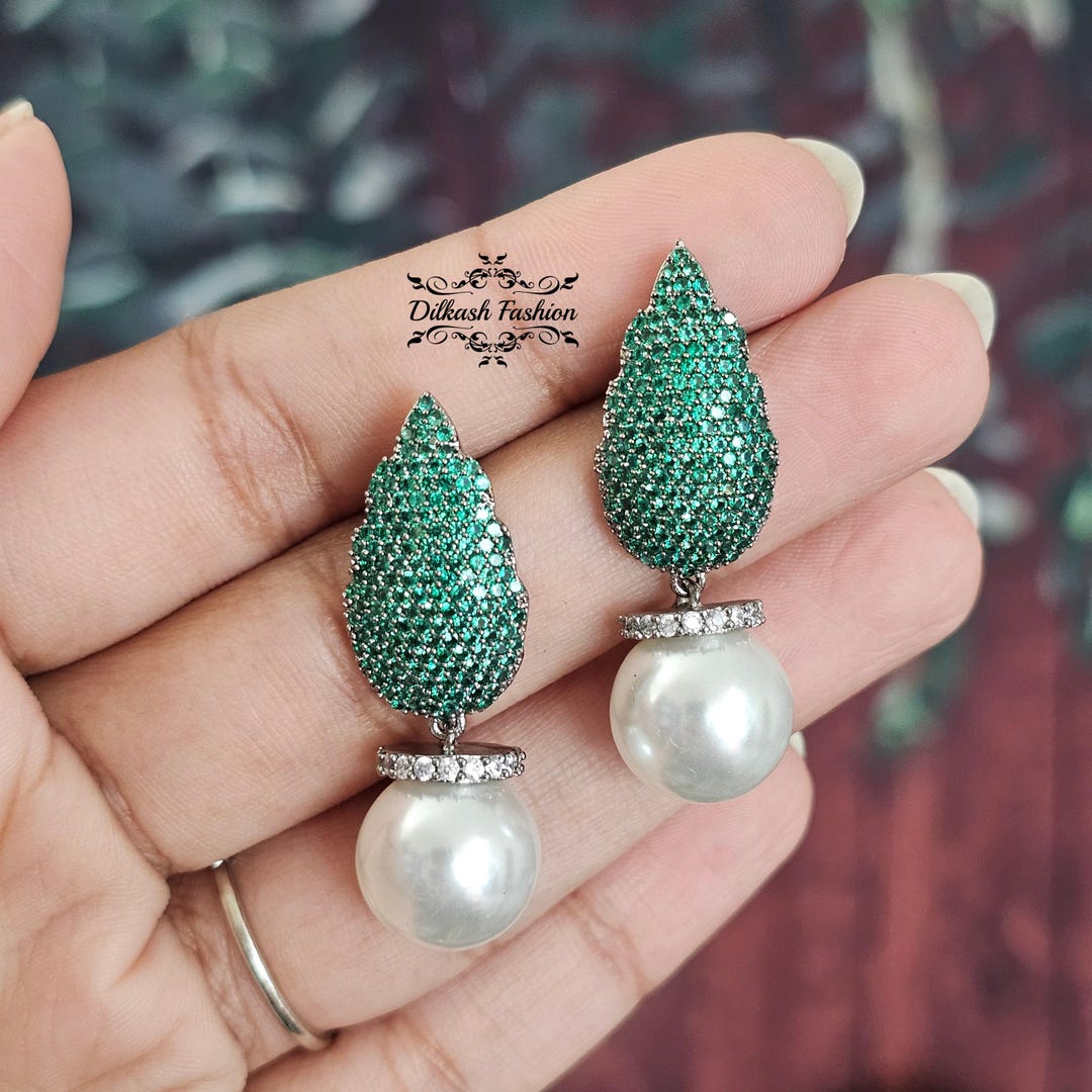 Pakistani Indian Punjabi Silver Emerald Green Micro AD Pearl American ...