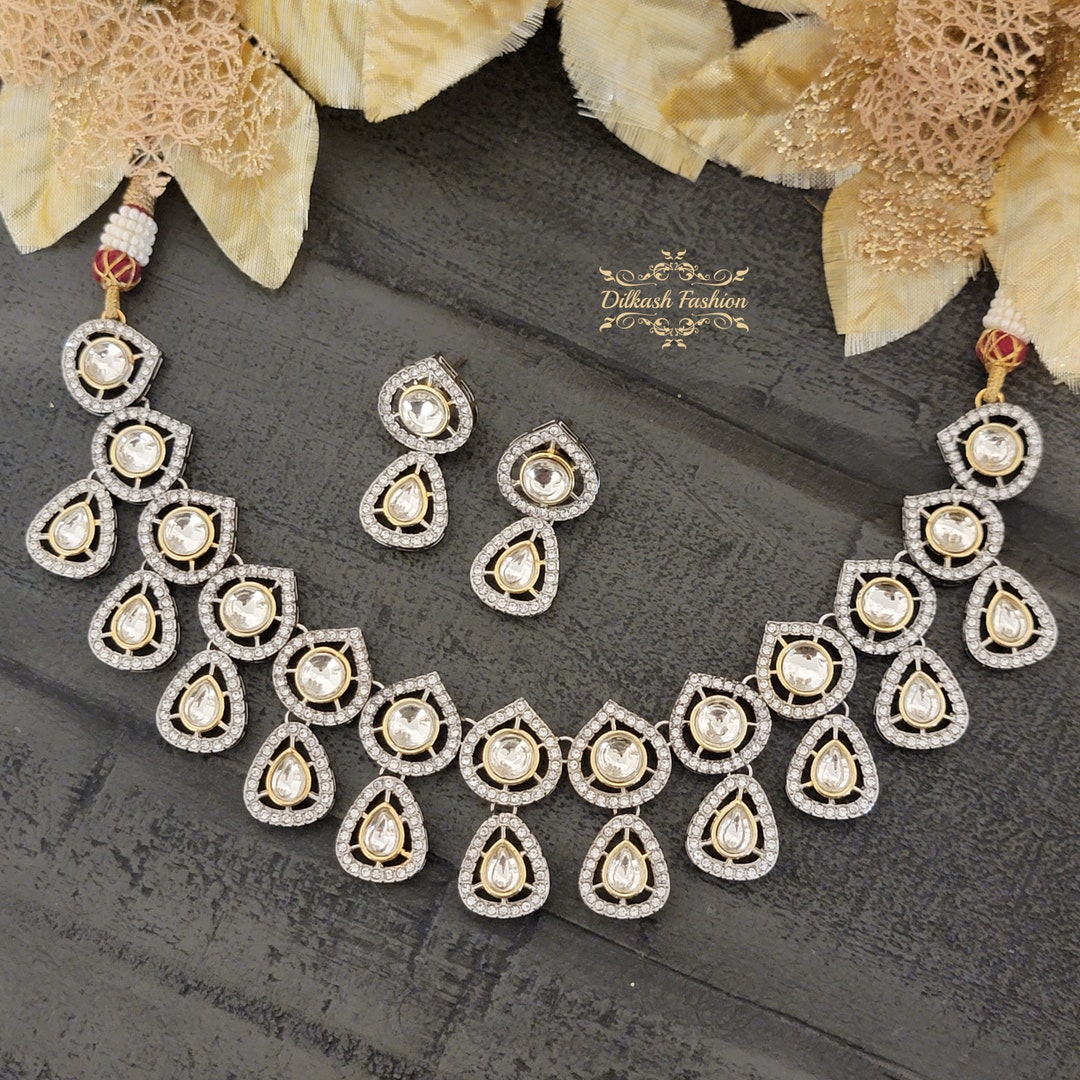 Pakistani Indian Punjabi Faux Kundan Stone Black White Gold 2 Tone ...