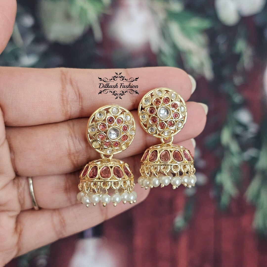 Pakistani Indian Punjabi Gold Kundan Purple Jhumki Jhumka Pearl Earring ...