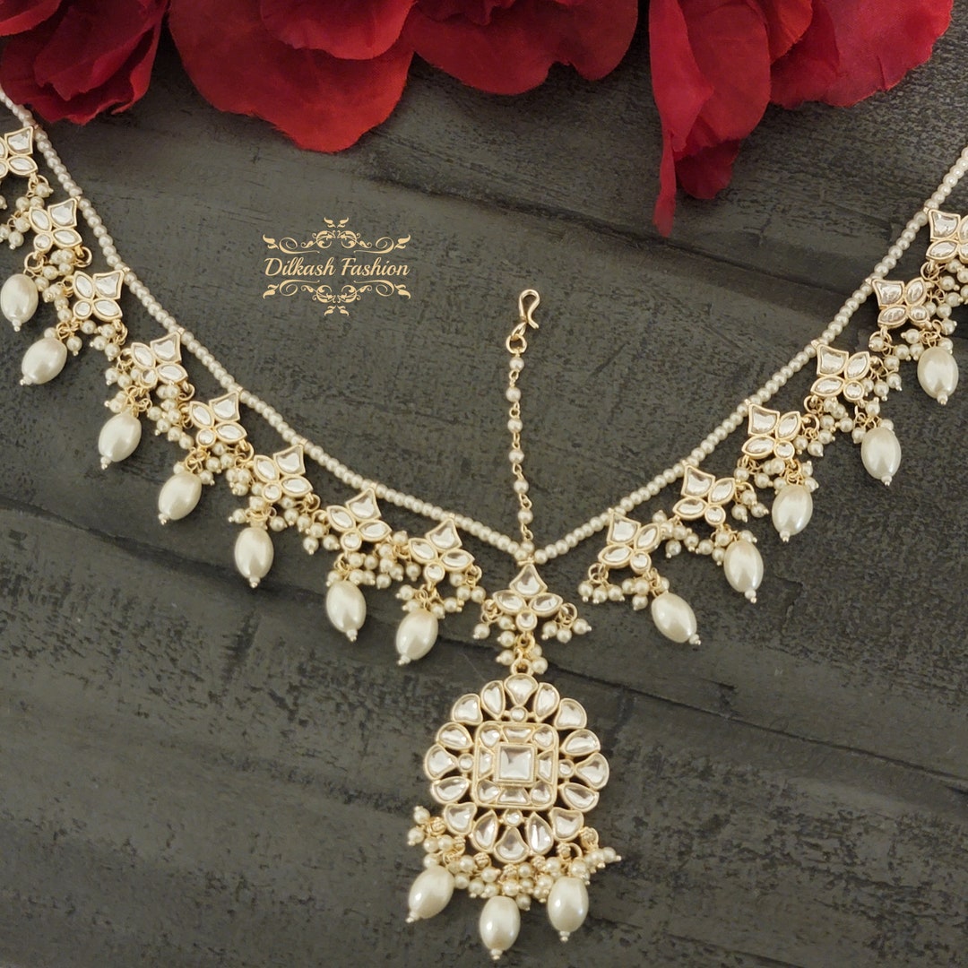 Pakistani Indian Punjabi Beautiful Handcrafted Gold Kundan Tikka Matha ...