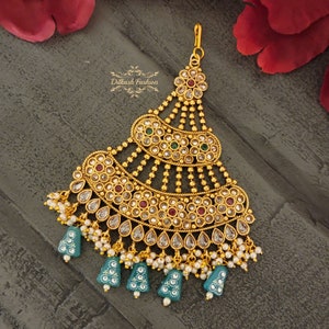 Pakistani Indian Punjabi Beautiful Pearl Ruby Green Gold Polki Jhumar ...