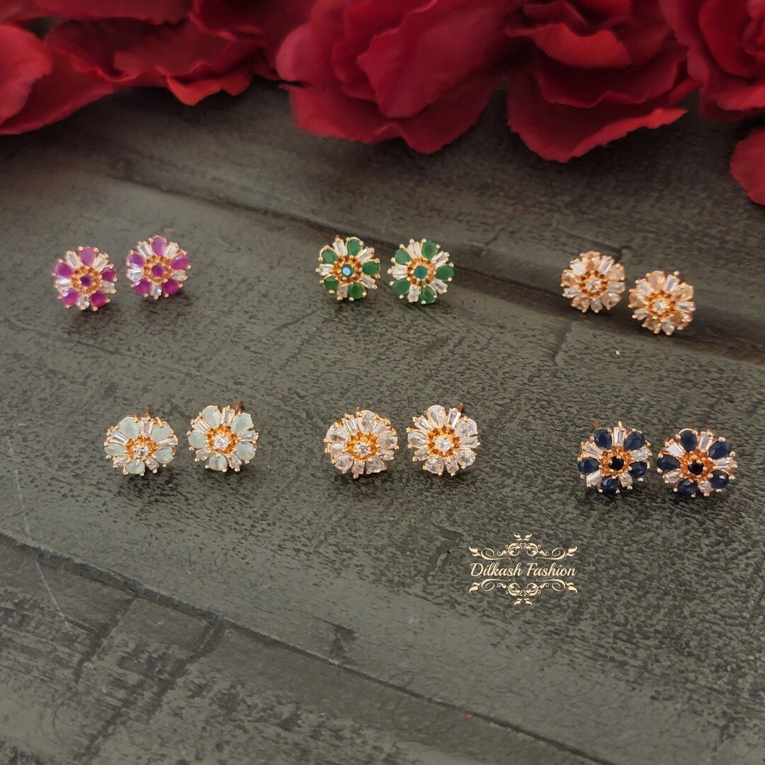 Pakistani Indian Punjabi Cubic Zirconia Studs Earrings Dilkash Fashion ...