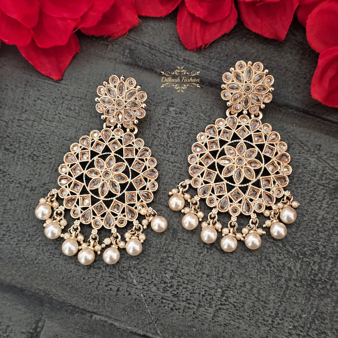 Pakistani Indian Punjabi Gold Polki Pearls Earrings Dilkash Fashion ...