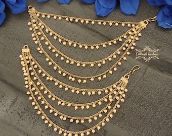 Pakistani Indian Punjabi Gold Peach Orange Polki Pearl Sahare Kaan ...