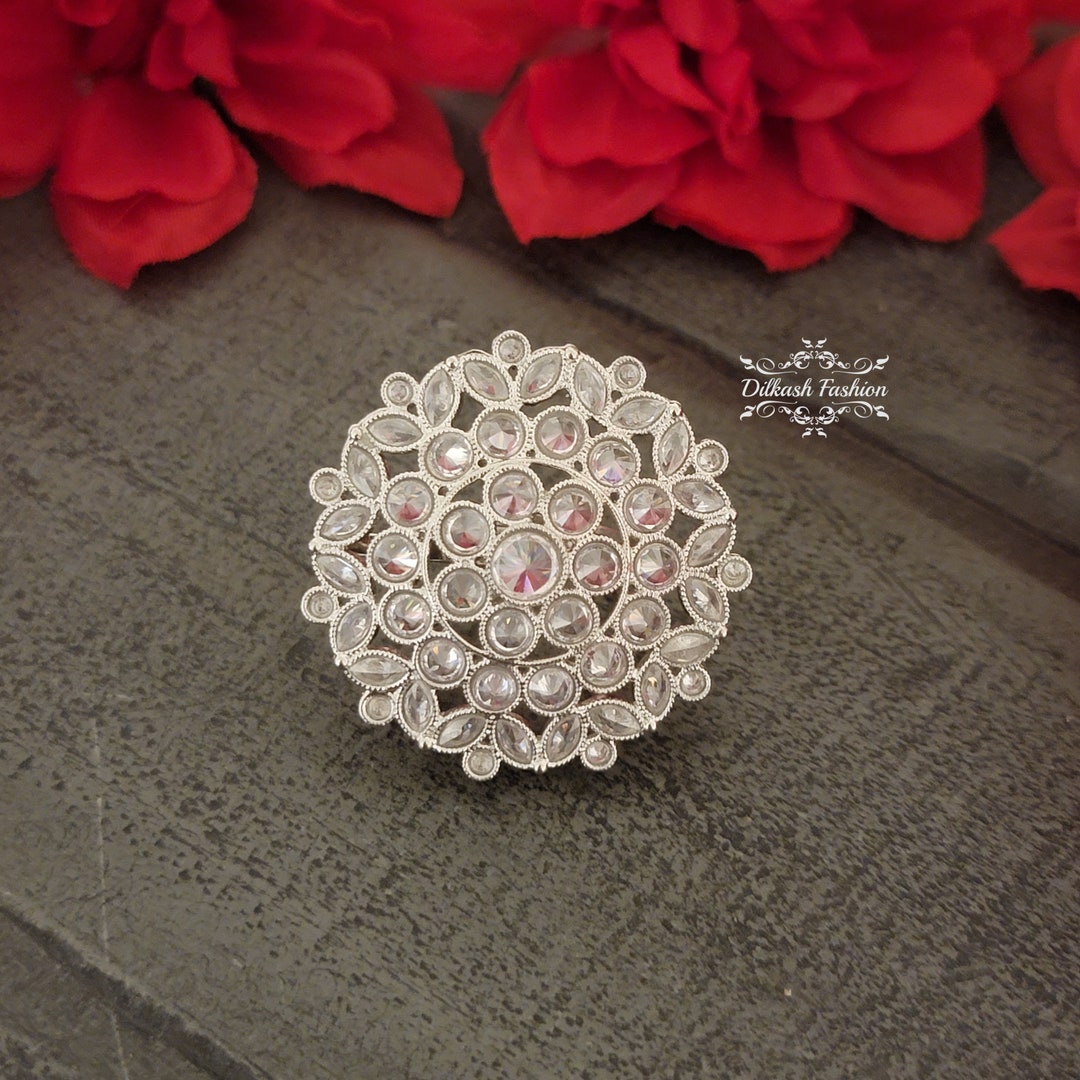 Pakistani Indian Punjabi Beautiful Handcrafted Silver Polki Adjustable ...