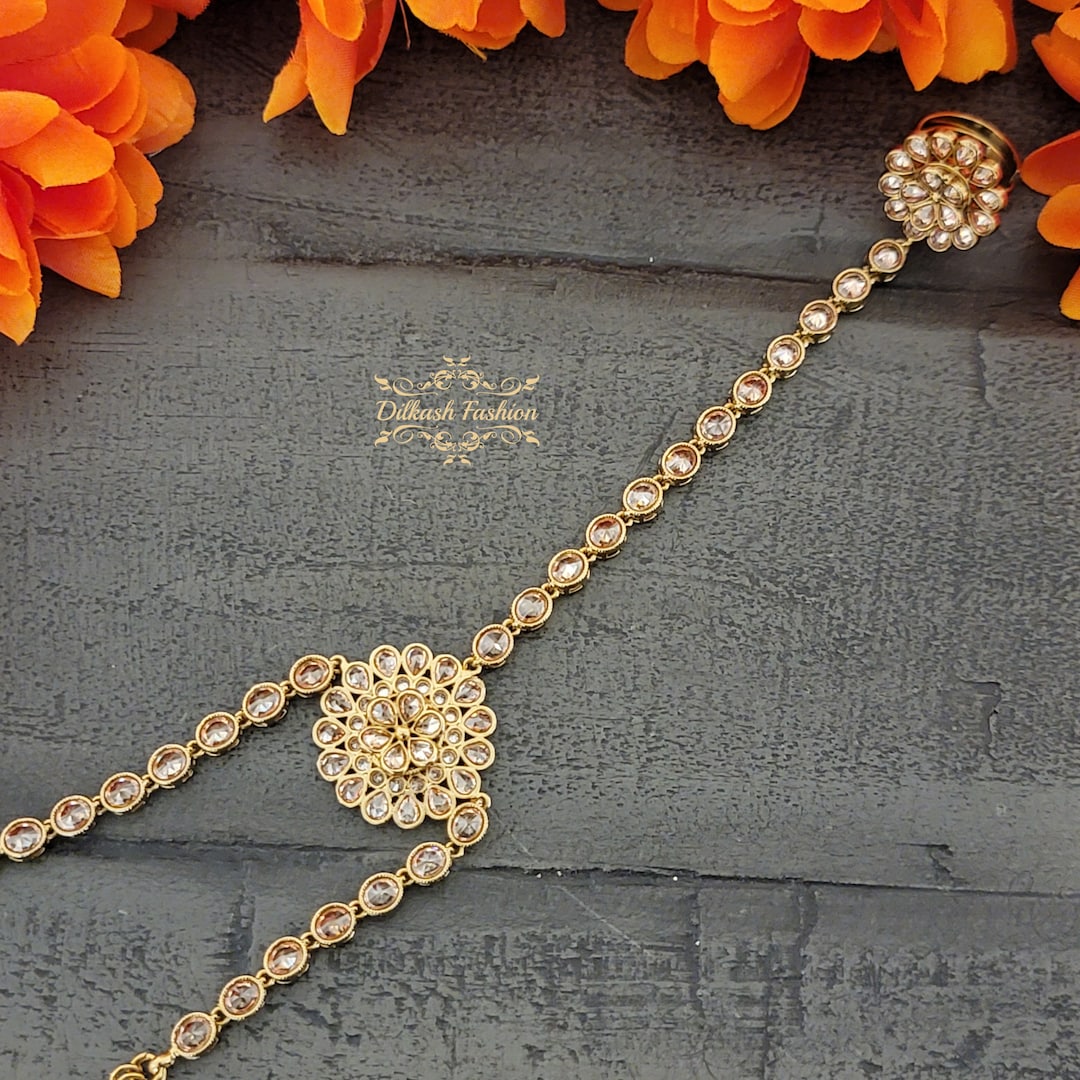 Pakistani Indian Punjabi Handcrafted Gold Polki Adjustable Hand Jewelry ...