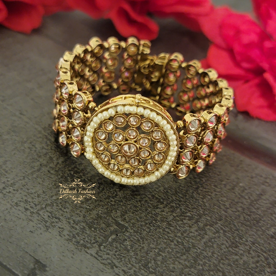 Pakistani Indian Punjabi Gold Polki Adjustable Bracelet Dilkash Fashion Jewelry Bollywood FREE ...