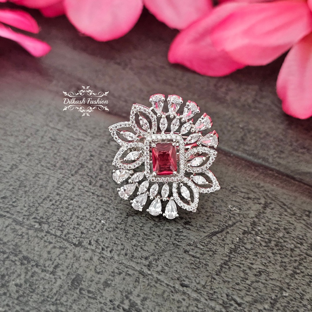 Pakistani Indian Punjabi Silver Hot Pink American Diamond AD Cubic ...