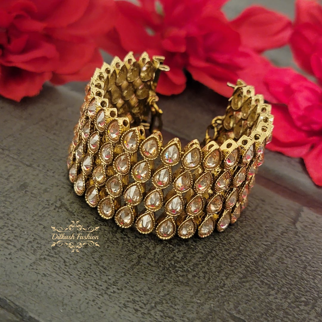Pakistani Indian Punjabi Gold Polki Adjustable Bracelet Dilkash Fashion Jewelry Bollywood FREE ...