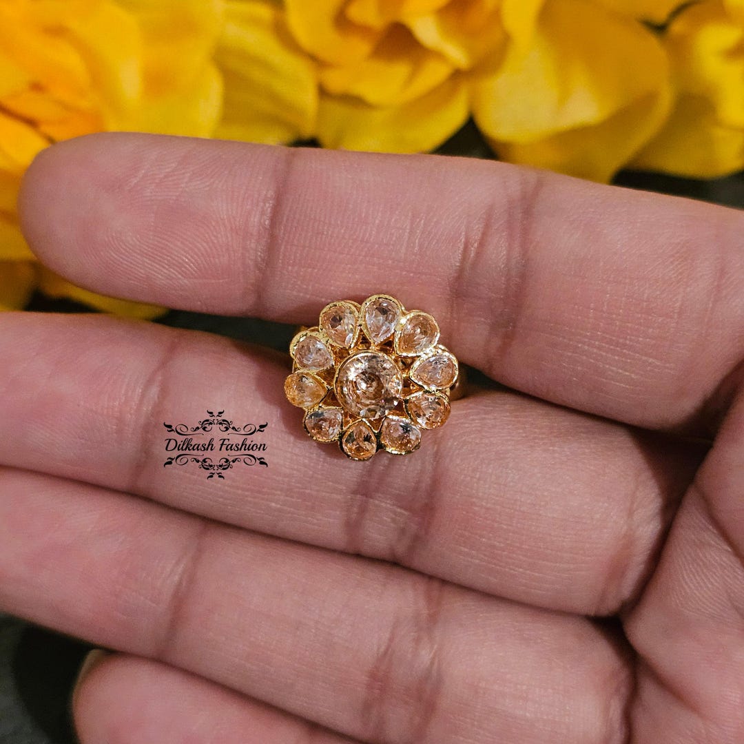 Pakistani Indian Punjabi Gold Polki Blue Red White Black Adjustable Ring Dilkash Fashion Jewelry ...