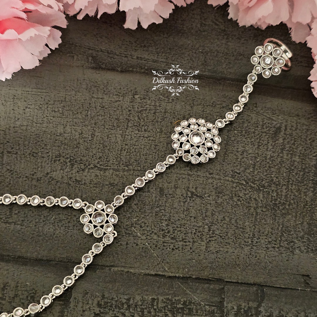 Pakistani Indian Punjabi Handcrafted Silver Polki Adjustable Hand ...