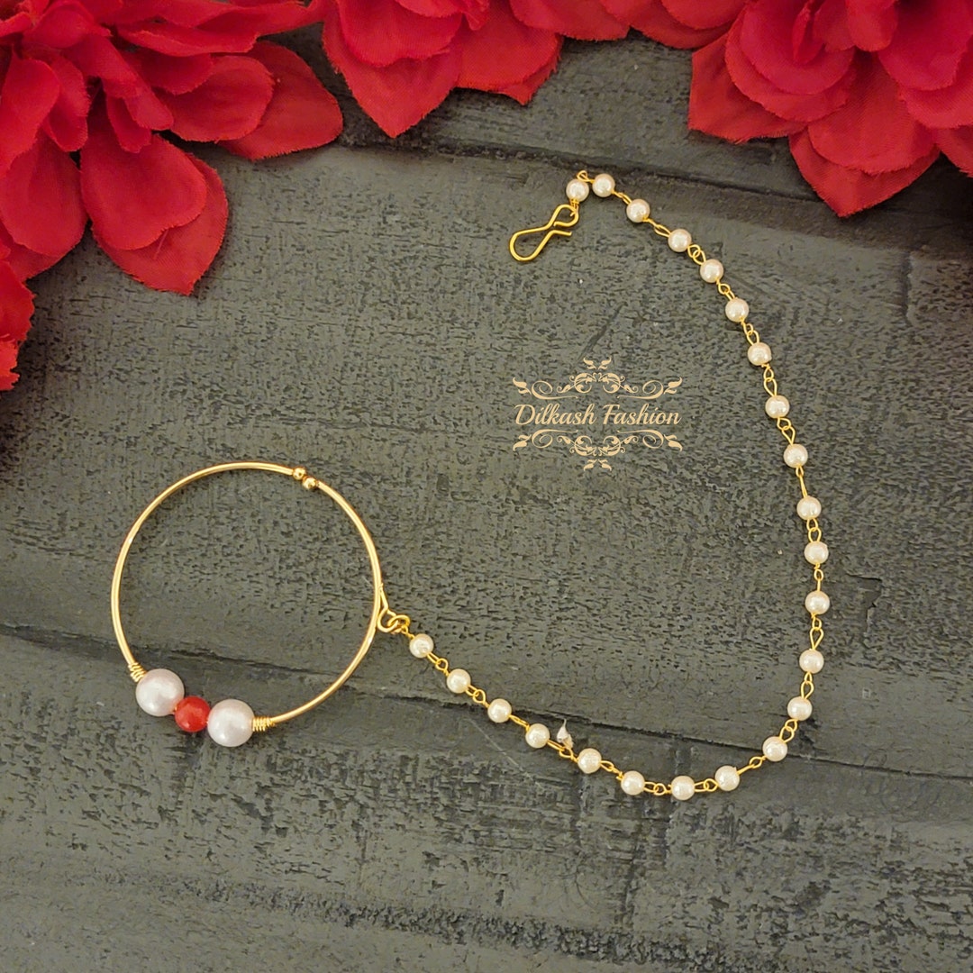 Pakistani Indian Punjabi Gold Red Nath Nose Ring Nathni Dilkash Fashion ...