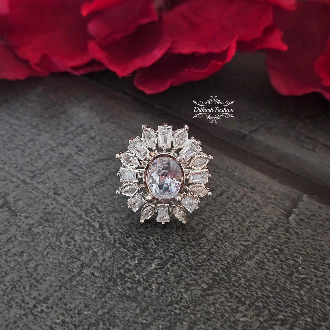 Pakistani Indian Punjabi Beautiful Handcrafted Silver Polki Adjustable Ring Dilkash Fashion ...