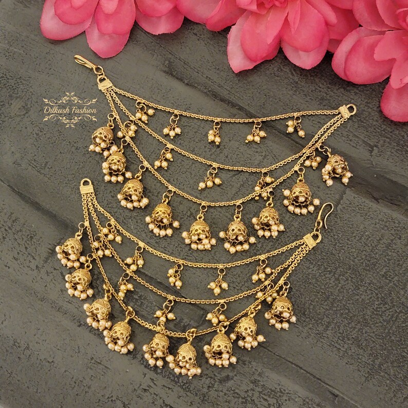 Pakistani Indian Punjabi Gold Pearl Sahare Kaan Chain Ear - Etsy