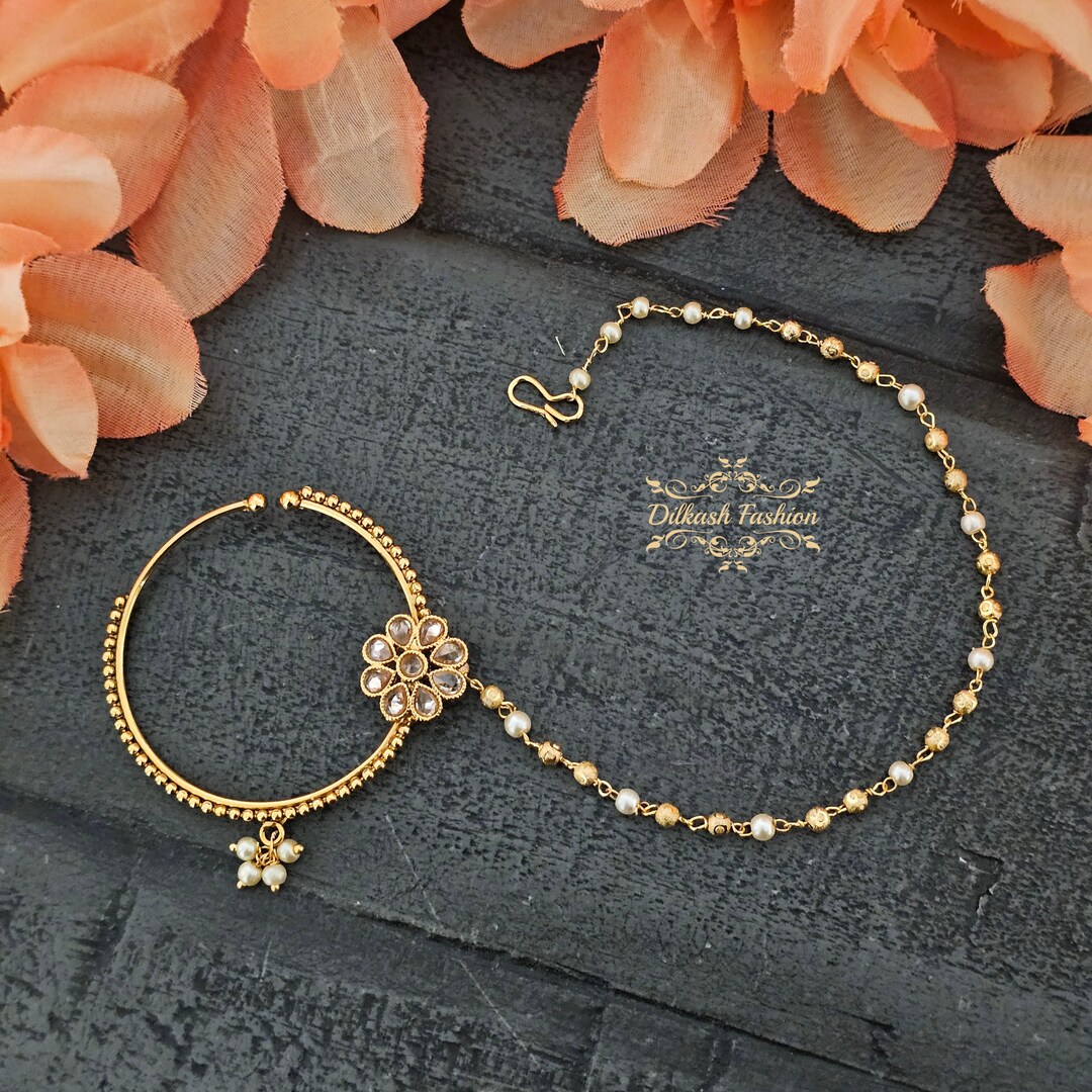 Pakistani Indian Punjabi Gold Polki Nath Nose Ring Nathni Dilkash ...