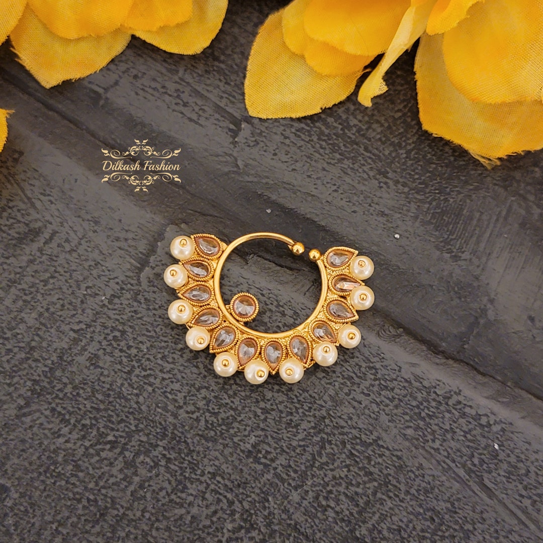 Pakistani Indian Punjabi Gold Polki Nath Nose Ring Nathni Dilkash ...