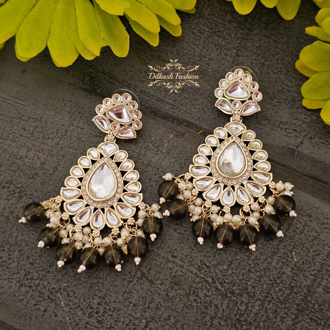 Pakistani Indian Punjabi Gold Mehndi Green Kundan AD Earrings Dilkash ...