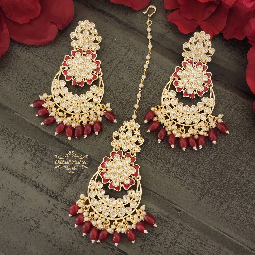 Pakistani Indian Punjabi Champagne Gold Maroon Red Amritsari Kundan ...