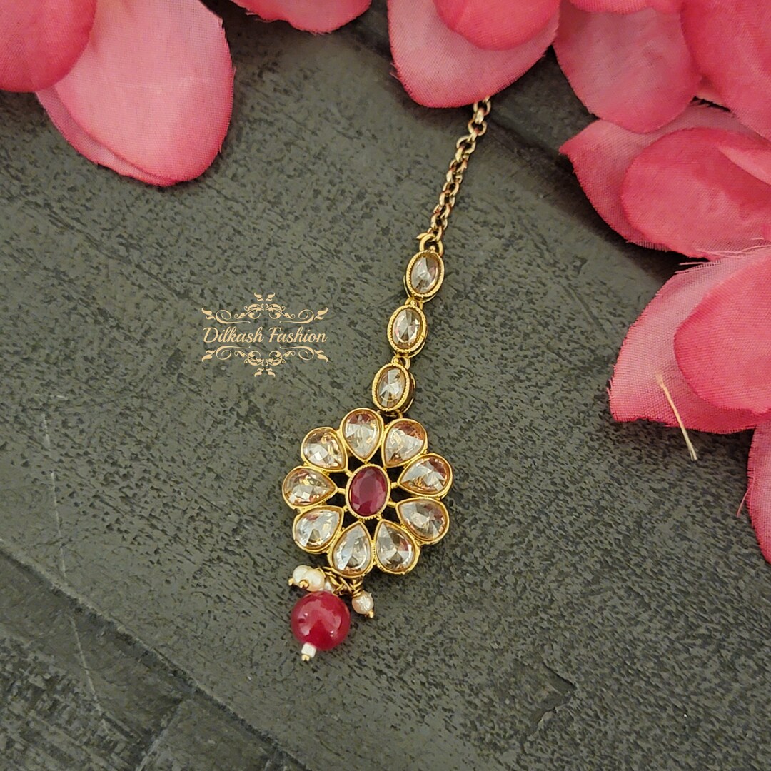 Pakistani Indian Punjabi Ruby Red Gold Polki Tikka Maangtikka - Etsy