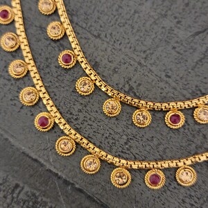 CHILDRENS Pakistani Indian Punjabi Gold Red Rhinestone Crystal Anklet ...