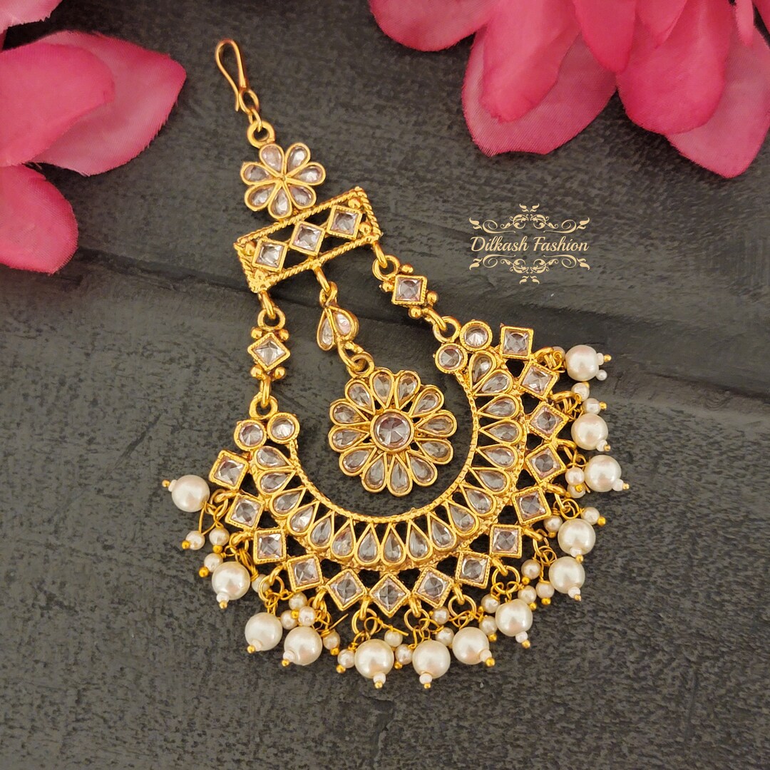 Pakistani Indian Punjabi Beautiful Handcrafted Gold Polki Jhumar Passa ...