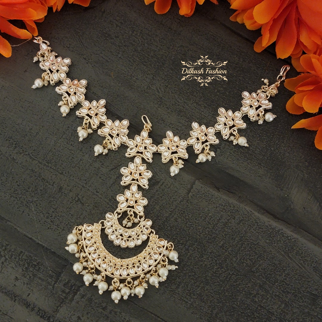 Pakistani Indian Punjabi Gold Kundan Sheeshful Sheesh Ful Headpiece ...