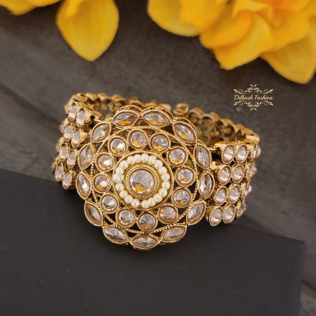 Pakistani Indian Punjabi Gold Polki Adjustable Bracelet Dilkash Fashion Jewelry Bollywood FREE ...