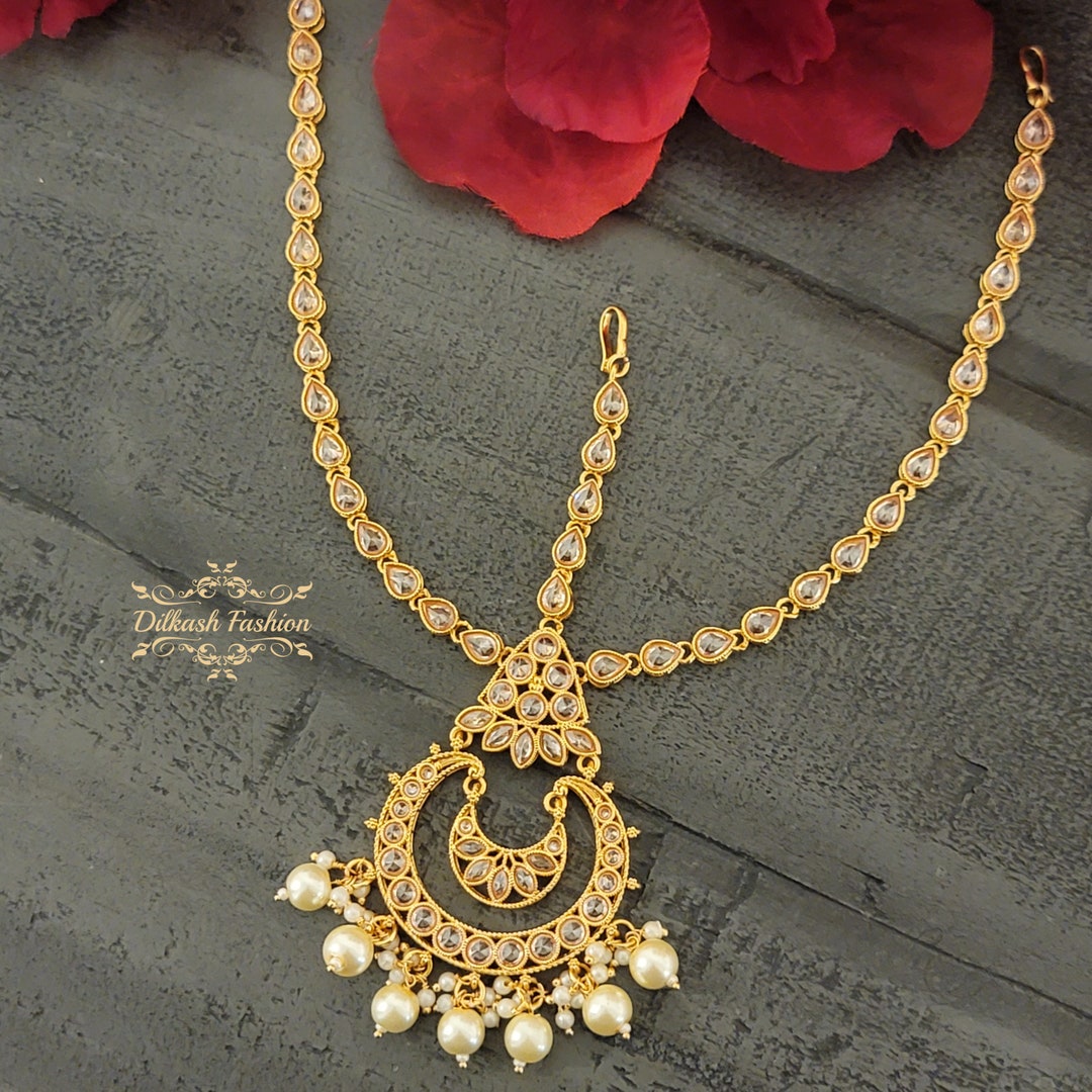 Pakistani Indian Punjabi Beautiful Handcrafted Gold Polki Matha Patti ...