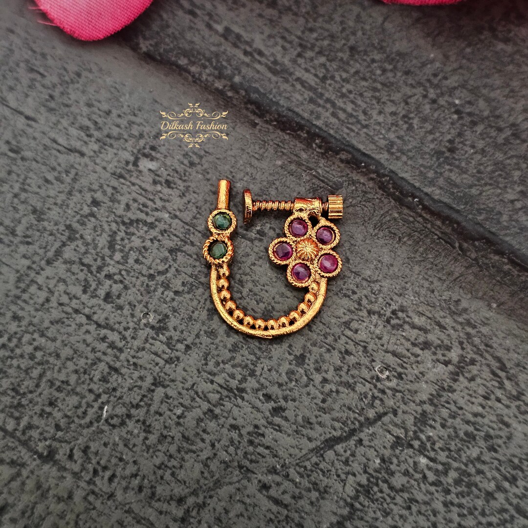 Pakistani Indian Punjabi Gold South Indian Nath Nose Ring Nathni ...