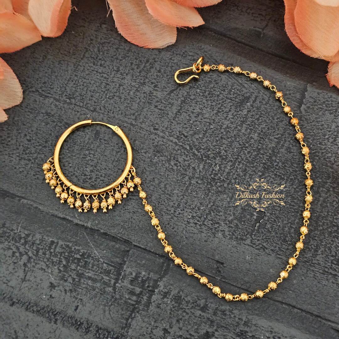 Pakistani Indian Punjabi Gold Beaded Nath Pierced Nose Ring Nathni ...